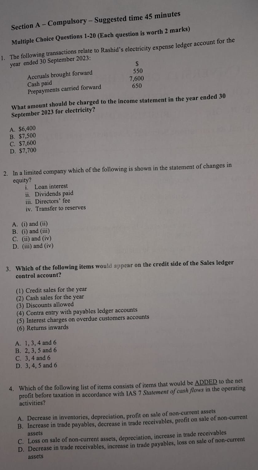 Solved Section A - ﻿Compulsory - ﻿Suggested time 45 | Chegg.com