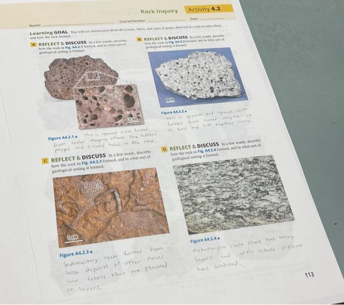 Rock Inquiry Activity 4.2 Name Counction Learning | Chegg.com