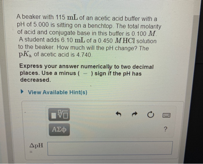 Solved A beaker with 115 mL of an acetic acid buffer with a | Chegg.com