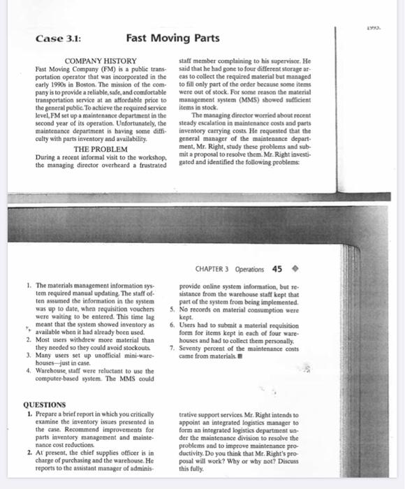 Solved Case 3.1: Fast Moving Parts COMPANY HISTORY staff | Chegg.com