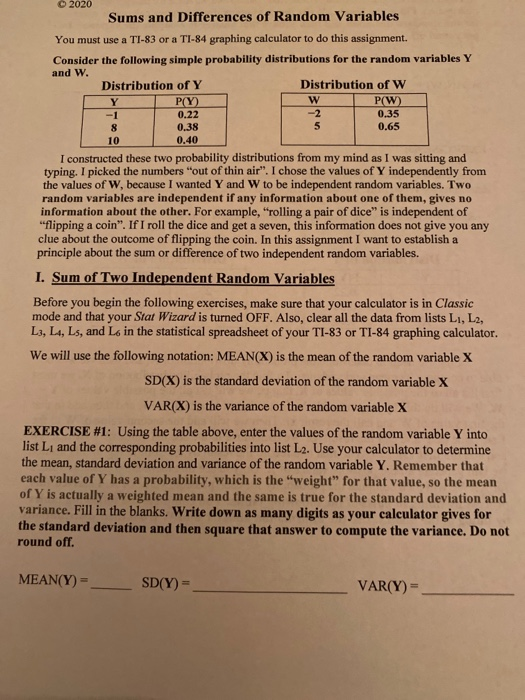 Solved © 2020 Sums and Differences of Random Variables You | Chegg.com
