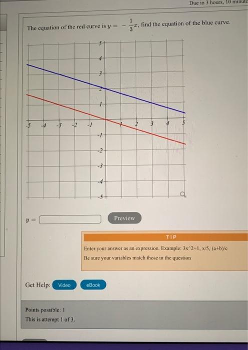 Solved The equation of the red curve is y=−31x, find the | Chegg.com