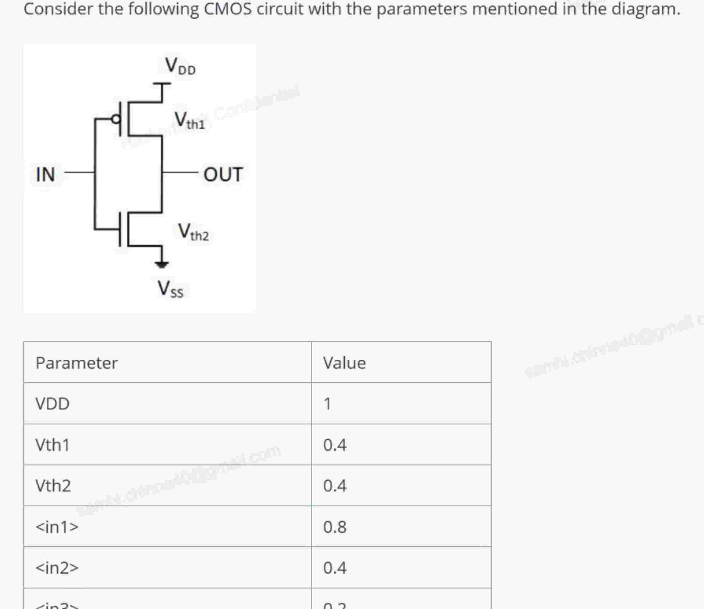 Solved Consider the following CMOS circuit with the | Chegg.com