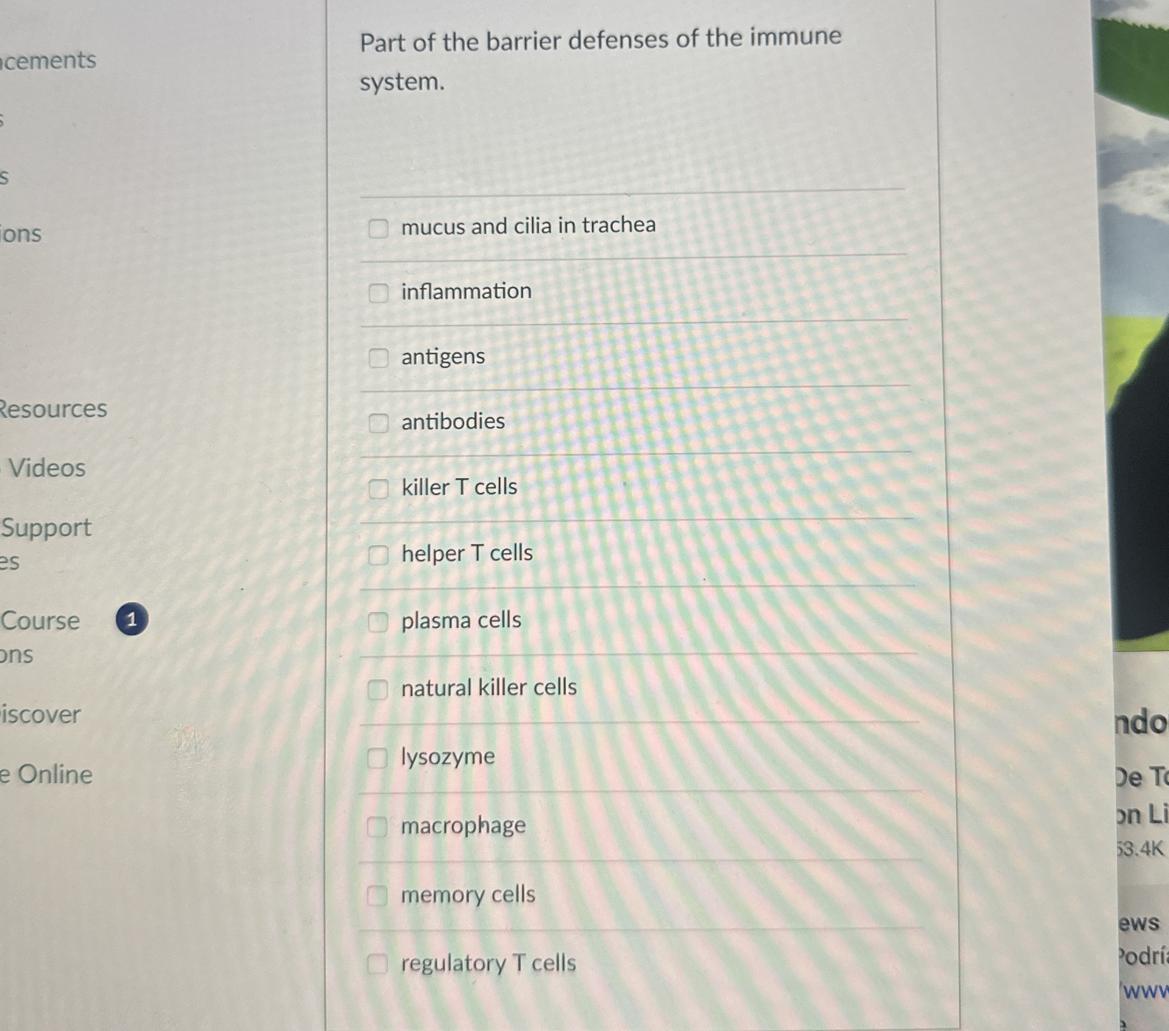 Solved cementsPart of the barrier defenses of the immune | Chegg.com