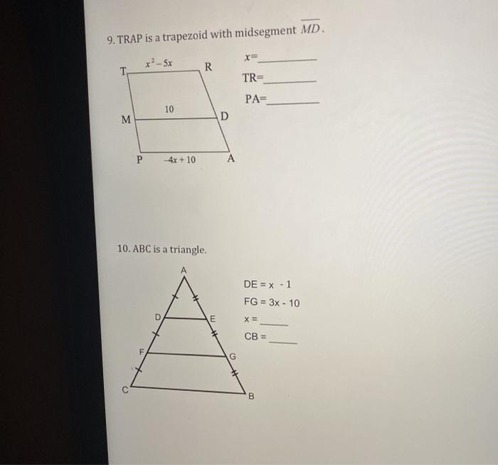 Solved 9. TRAP is a trapezoid with midsegment MD. x ² - 5x R | Chegg.com