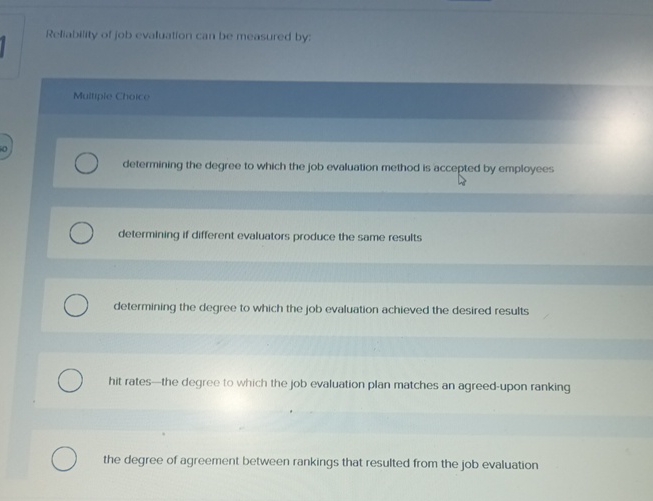 Solved Reliability of job evaluation can be measured | Chegg.com