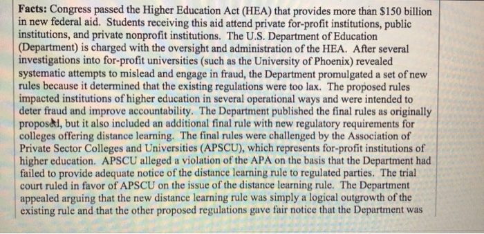 Solved Facts: Congress passed the Higher Education Act (HEA) | Chegg.com