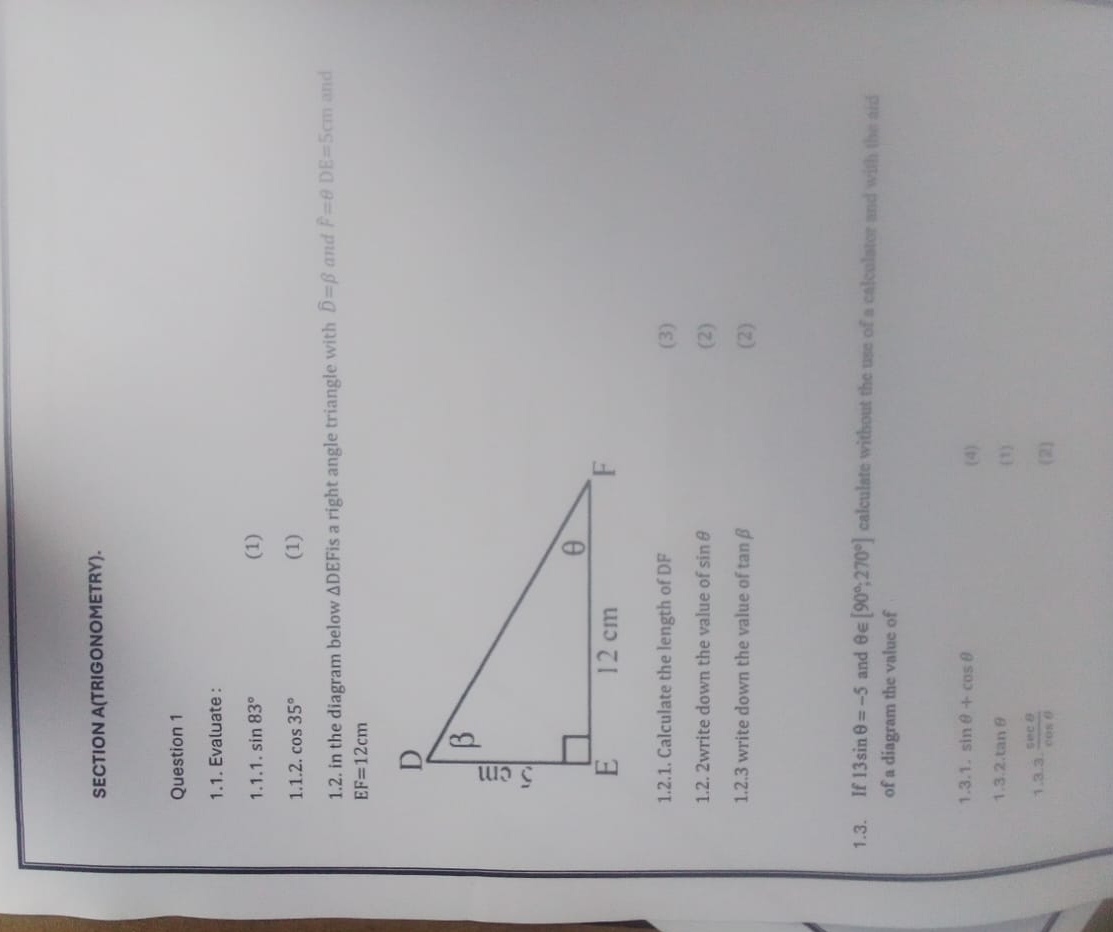 Solved SECTION A(TRIGONOMETRY).Question 11.1. ﻿Evaluate | Chegg.com