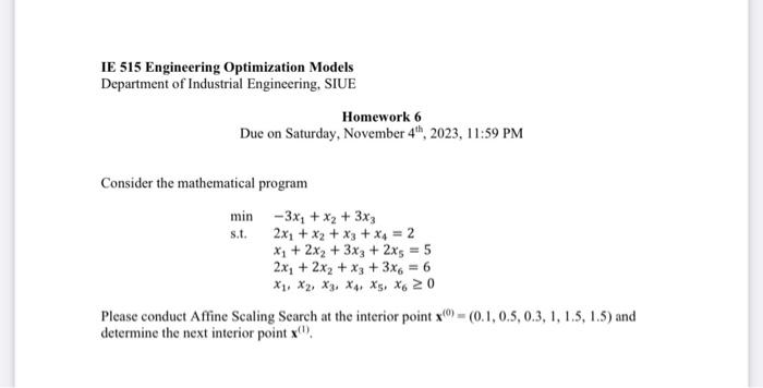 Solved IE 515 Engineering Optimization Models Department of | Chegg.com