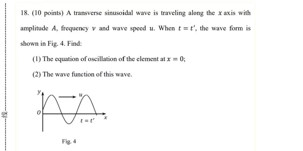 Solved 18. (10 points) A transverse sinusoidal wave is | Chegg.com