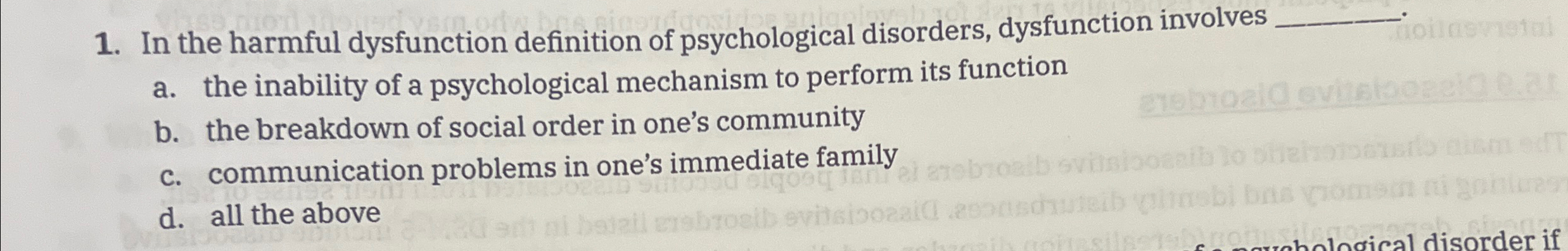Solved In the harmful dysfunction definition of | Chegg.com