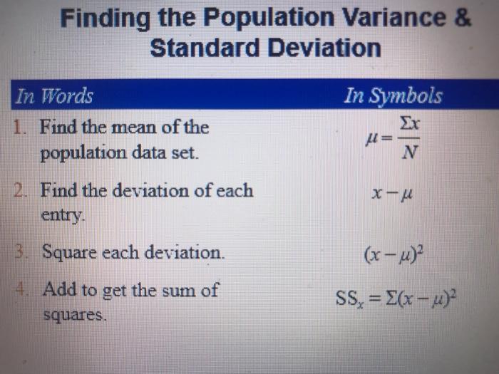 Solved Finding the population Variance & Standard Deviation | Chegg.com