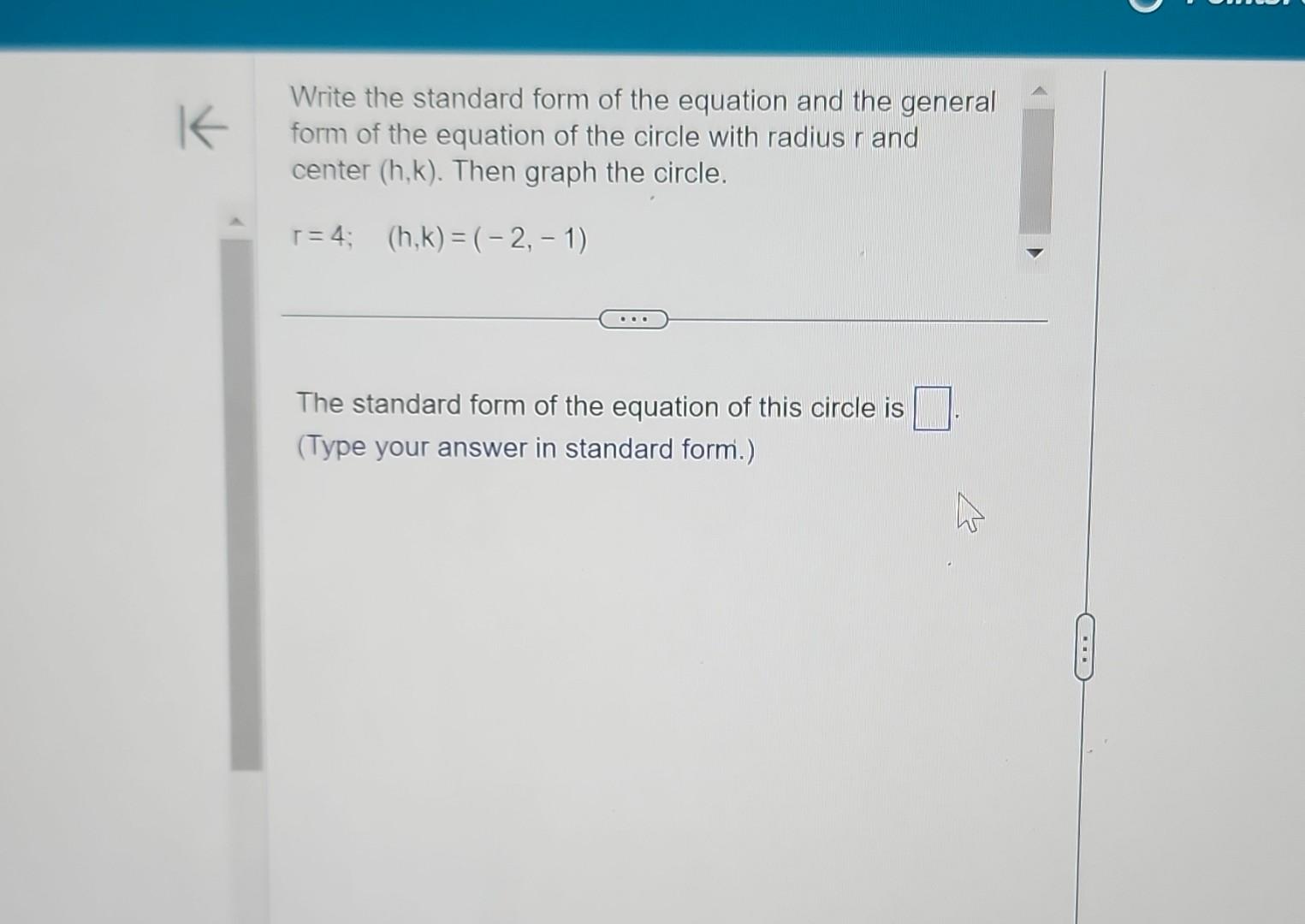 Solved Write the standard form of the equation and the | Chegg.com