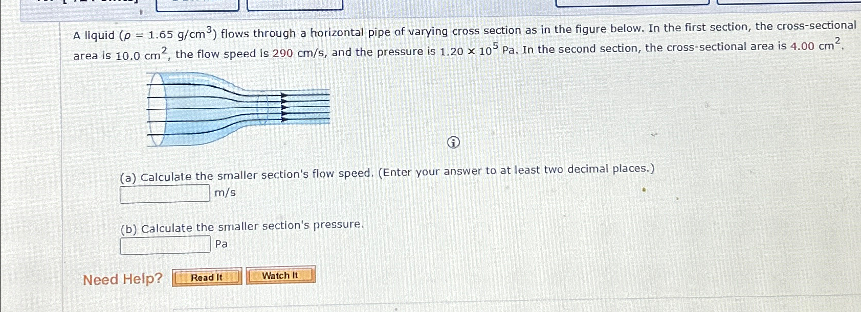 Solved A liquid ) ﻿flows through a horizontal pipe of | Chegg.com