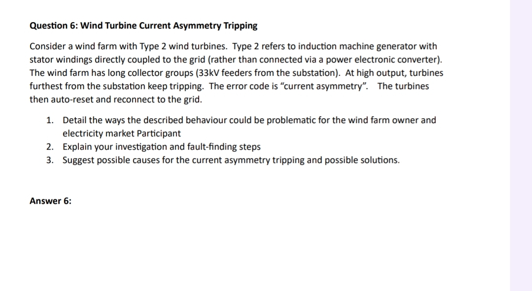 Solved Question 6: Wind Turbine Current Asymmetry | Chegg.com