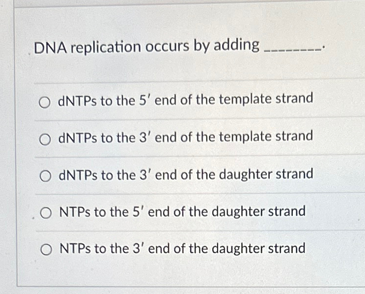 Solved DNA replication occurs by addingdNTPs to the 5' ﻿end | Chegg.com