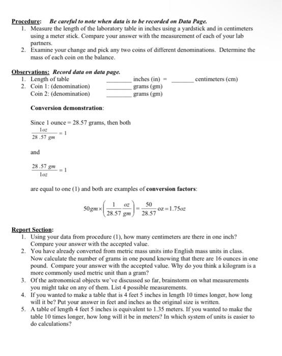 Solved Procedure: Be careful to note when data is to be | Chegg.com