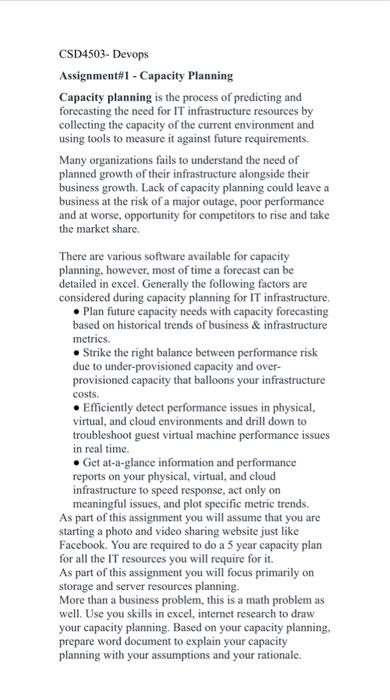 Solved CSD4503- Devops Assignment#1 - Capacity Planning | Chegg.com