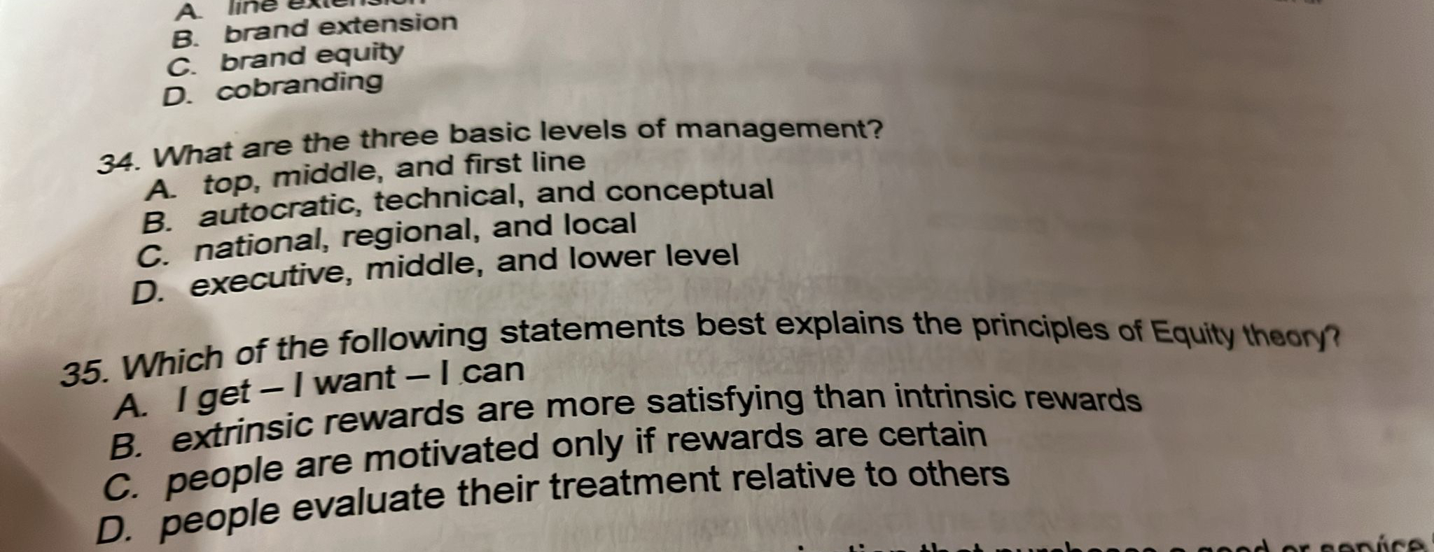 Solved 34. ﻿What are the three basic levels of management?A. | Chegg.com