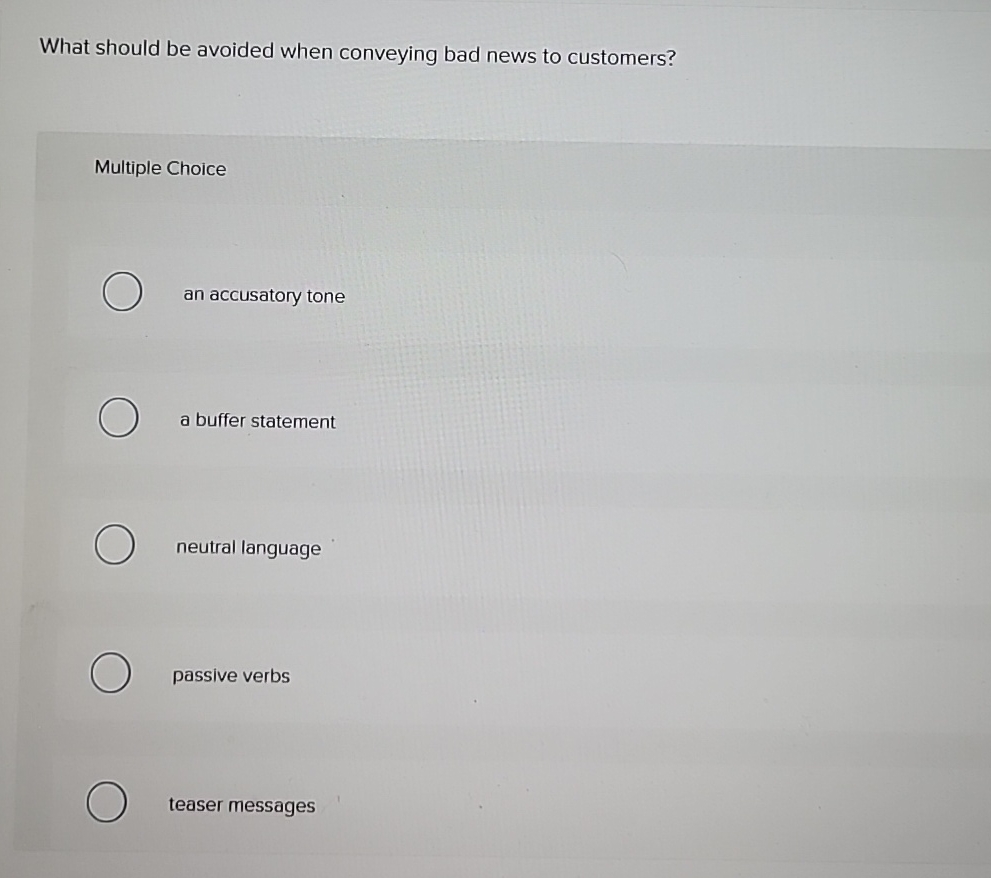Solved What should be avoided when conveying bad news to | Chegg.com