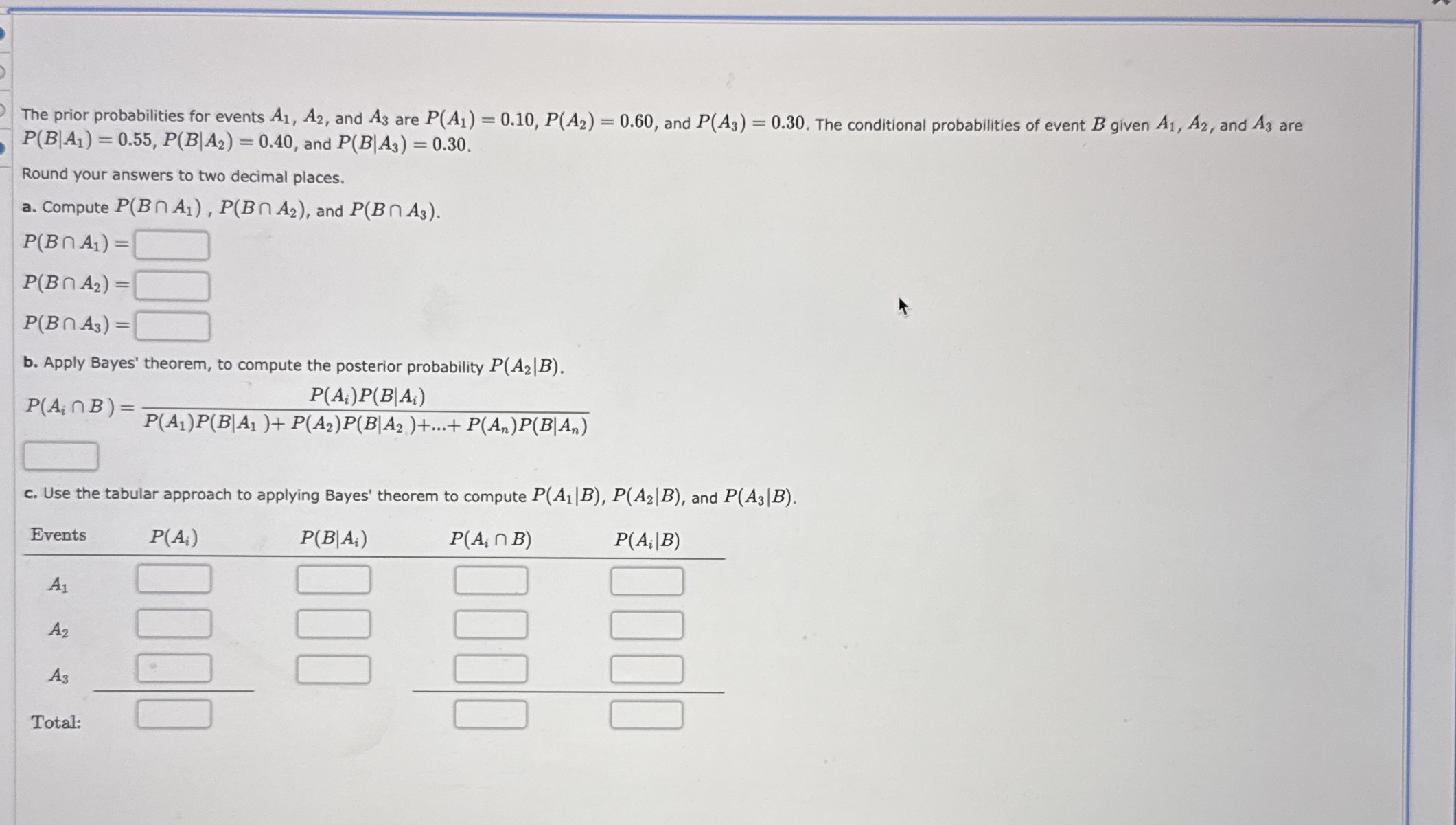 Solved The prior probabilities for events A1,A2, ﻿and A3 | Chegg.com