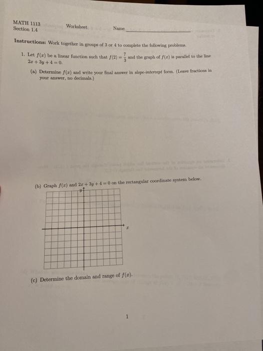 Solved MATH 1113 Section 14 Worksheet Name Instructions: | Chegg.com