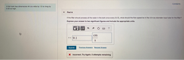 Solved Constants Afish tank has dimensions 44 cm wide by 10 | Chegg.com