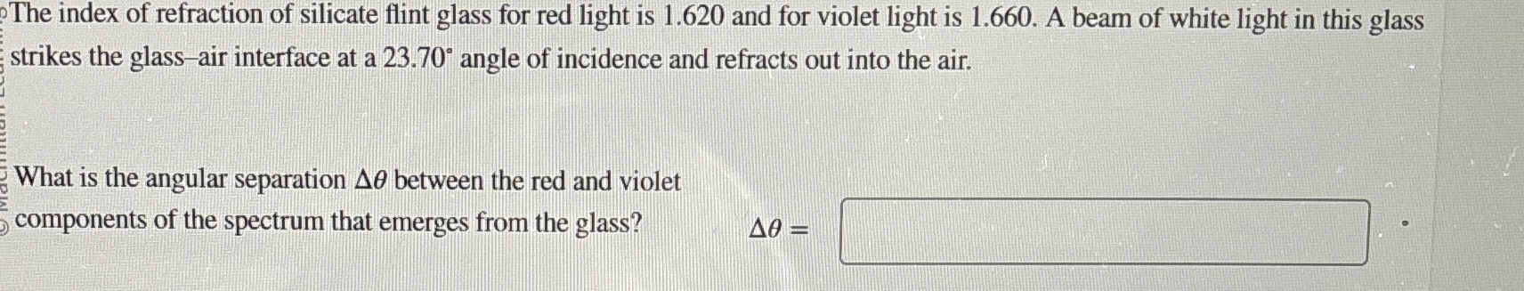 Solved The index of refraction of silicate flint glass for | Chegg.com