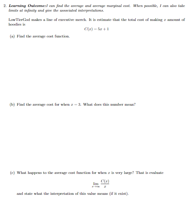 Solved Learning Outcome:I can find the average and average | Chegg.com