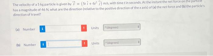 Solved The velocity of a 5 kg particle is given by | Chegg.com