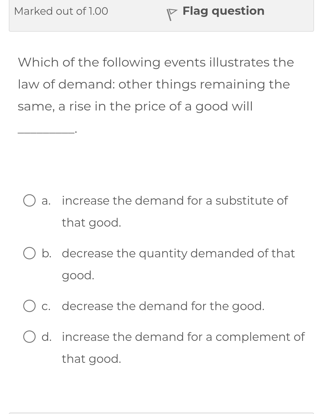 Solved Marked out of 1.00Flag questionWhich of the following | Chegg.com
