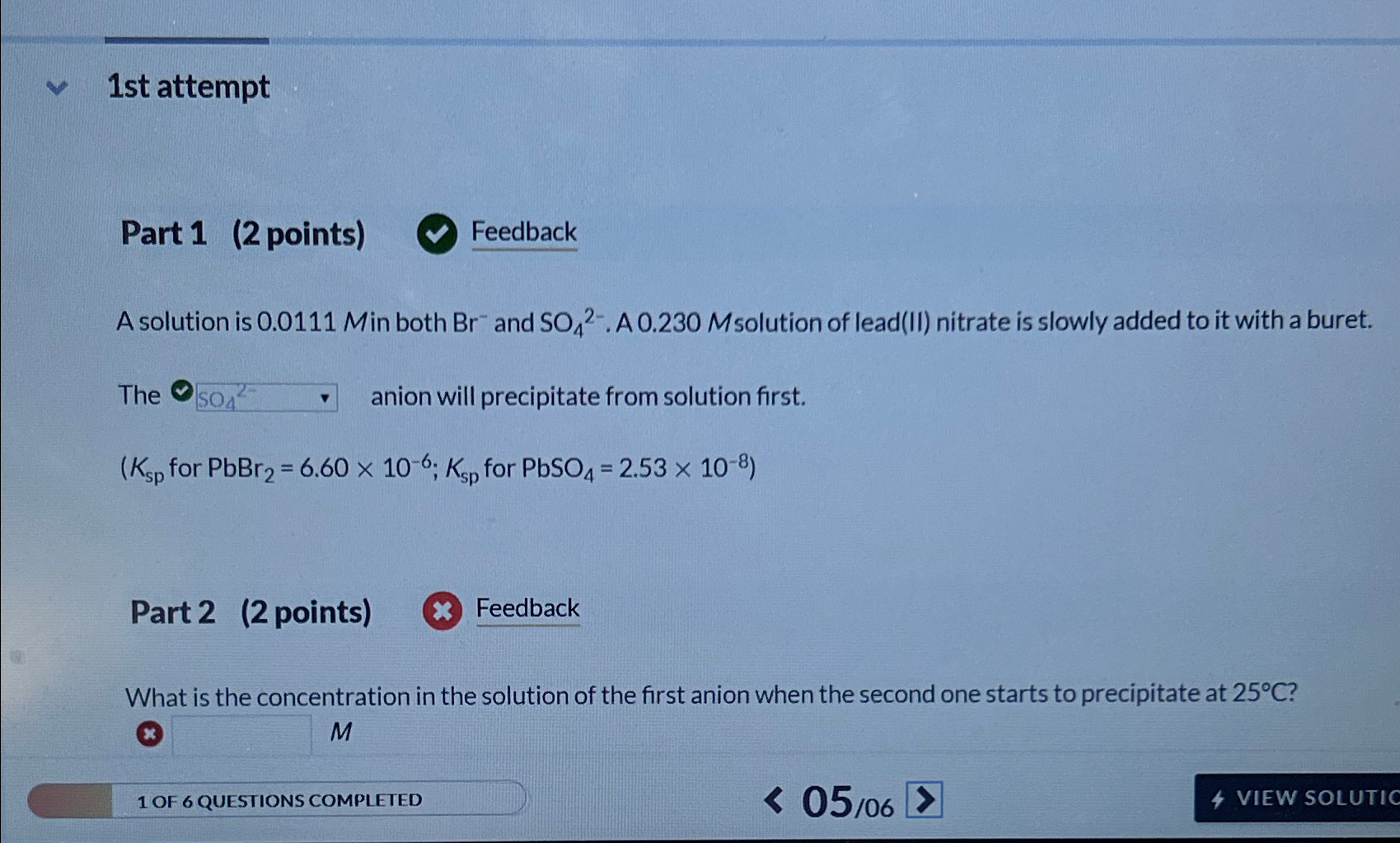 Solved 1st attemptPart 1 (2 ﻿points)FeedbackA solution is | Chegg.com