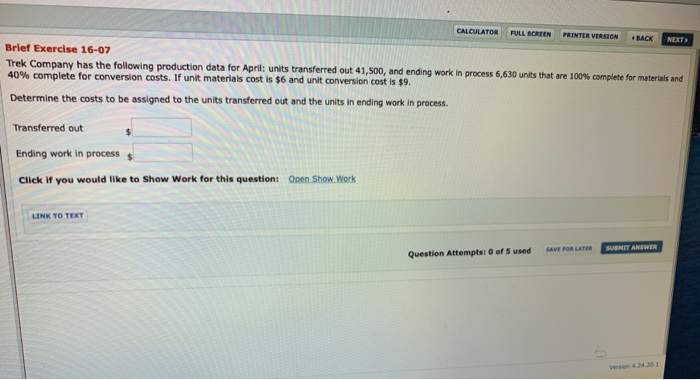 Solved CALCULATOR FULL SCREEN PRINTER VERSION Brief Exercise | Chegg.com