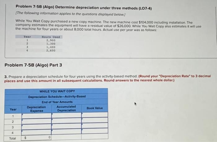 Solved Problem 7-5B (Algo) Determine depreciation under | Chegg.com Solved Problem 7-5B (Algo) Determine depreciation under | Chegg.com