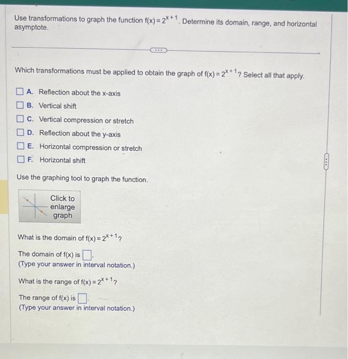 Solved Use transformations to graph the function f(x)=2x+1. | Chegg.com