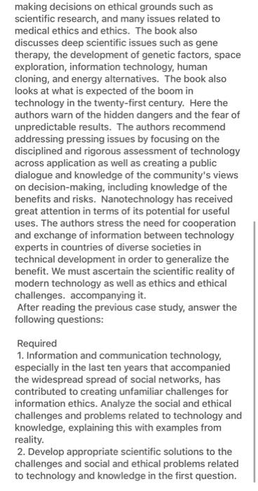 Solved The book (Ethics Of Emerging Technologies: Scientific | Chegg.com