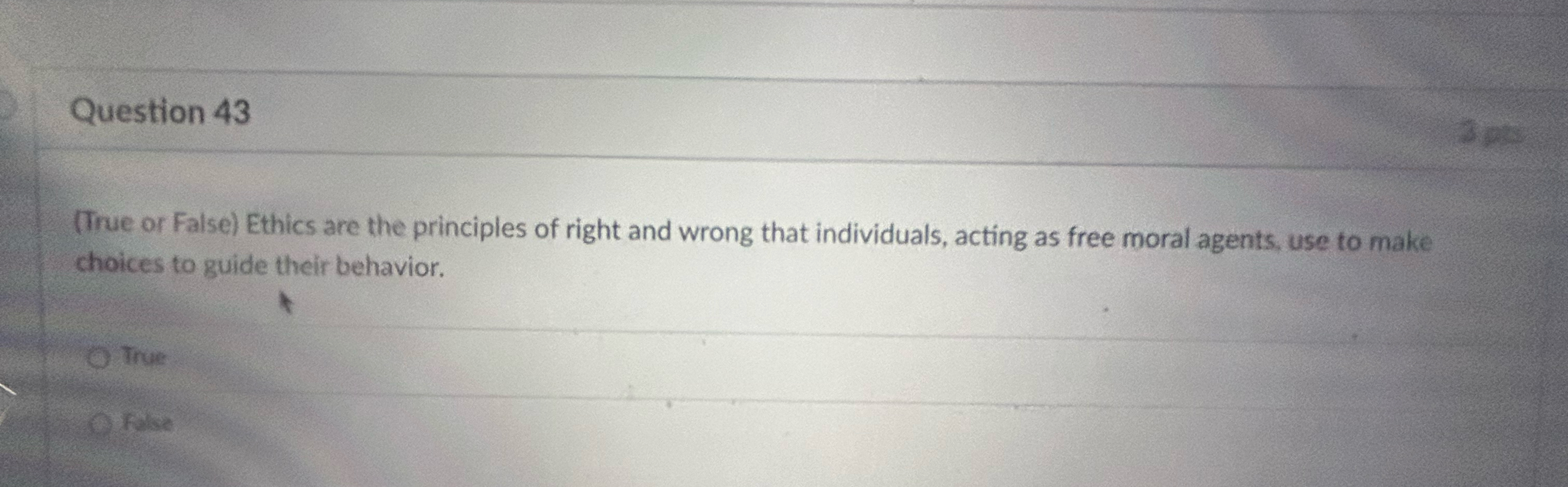 Solved Question 43(True or False) ﻿Ethics are the principles | Chegg.com