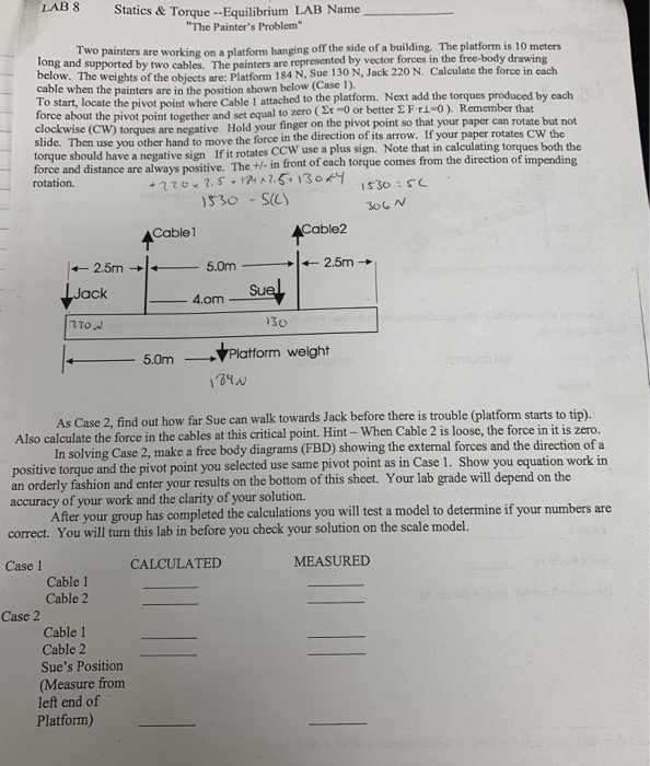 LAB 8 Statics& Torque --Equilibrium LAB Name "The | Chegg.com