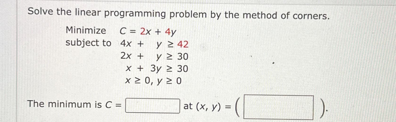 Solved Solve the linear programming problem by the method of | Chegg.com