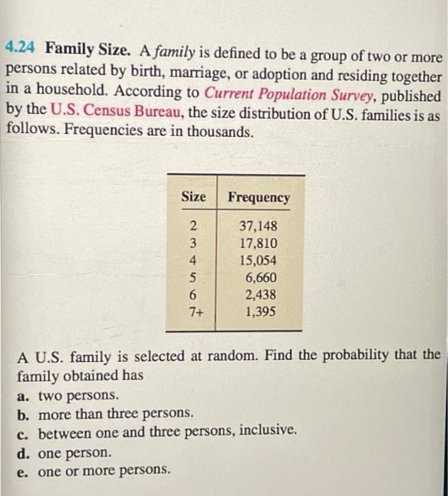 Solved 4.24 Family Size. A family is defined to be a group | Chegg.com