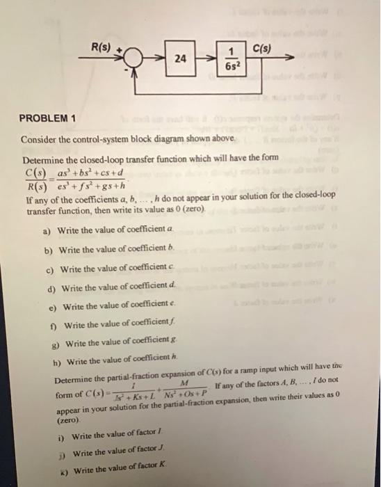Solved R(s) C(s) 24 1 652 PROBLEM 1 Consider the | Chegg.com