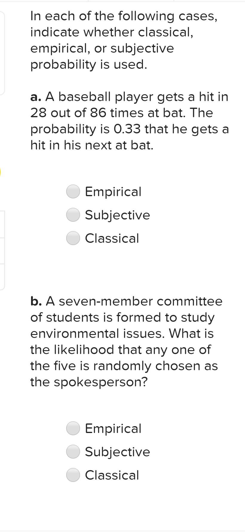 Solved In each of the following cases, indicate whether | Chegg.com