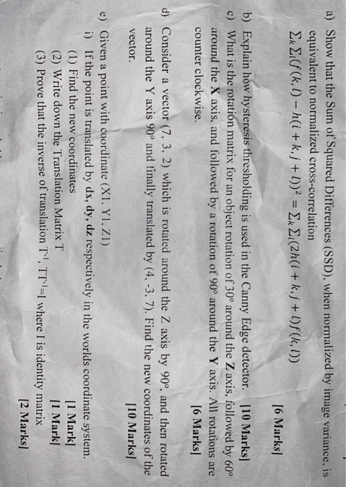 a) Show that the Sum of Squared Differences (SSD), | Chegg.com