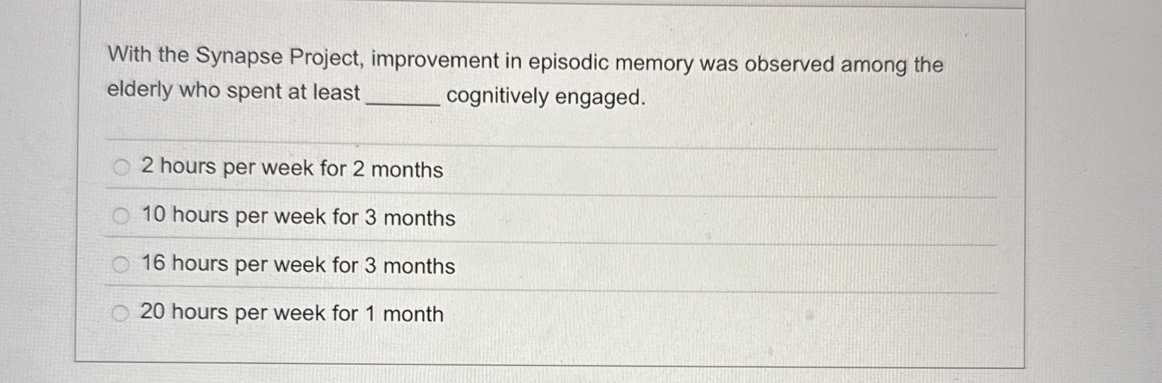 Solved With the Synapse Project, improvement in episodic | Chegg.com