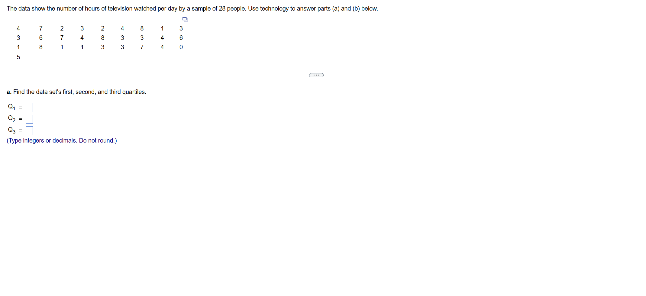 Solved The data show the number of hours of television | Chegg.com