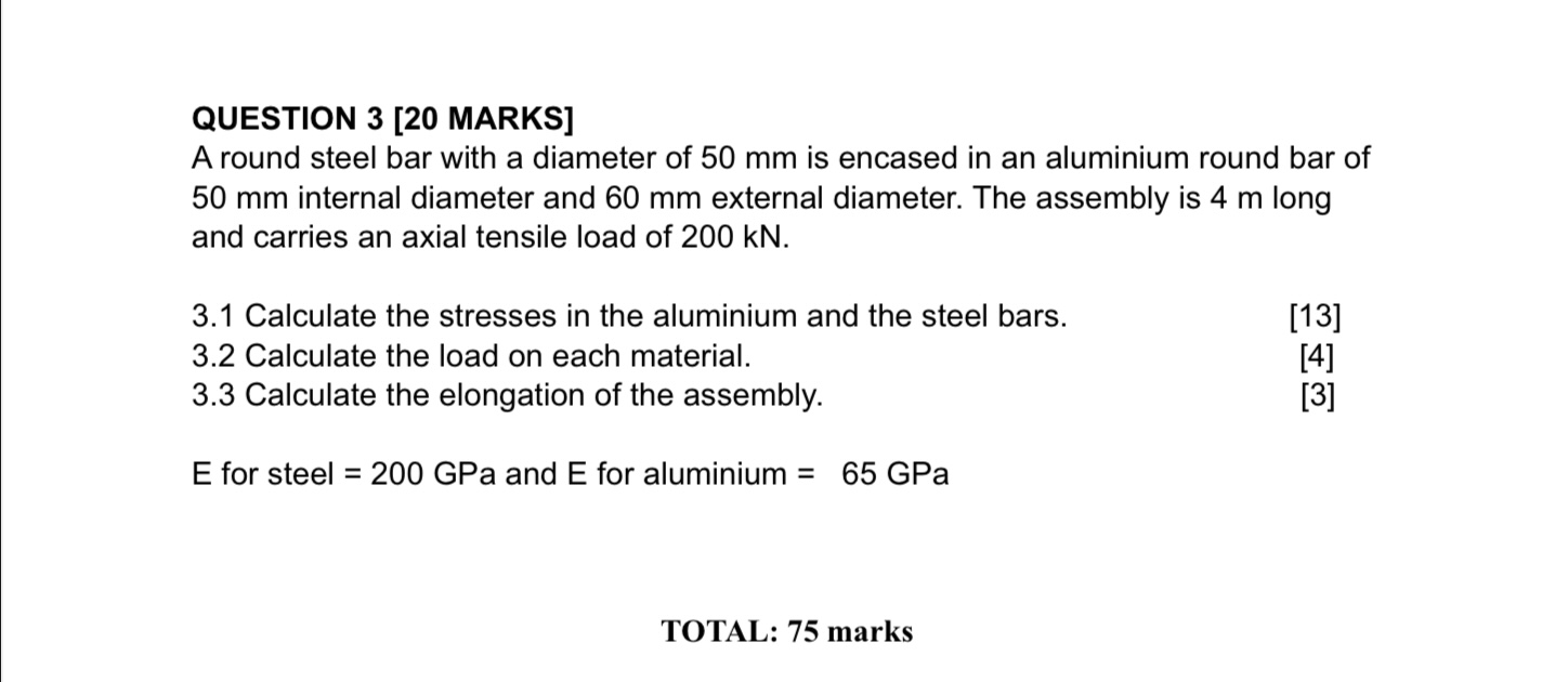 Solved QUESTION 3 [20 ﻿MARKS]A round steel bar with a | Chegg.com