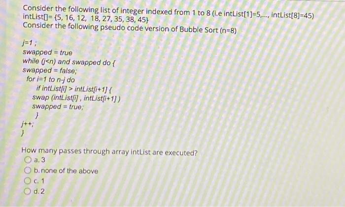 Solved Consider The Following List Of Integer Indexed From 1
