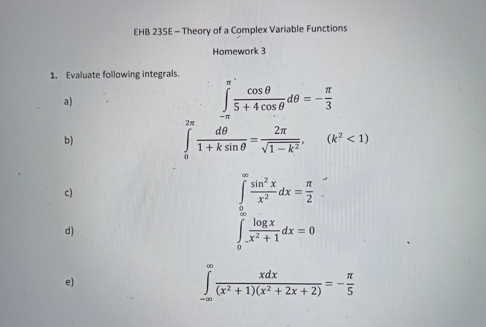 Solved EHB 235E - Theory of a Complex Variable Functions | Chegg.com