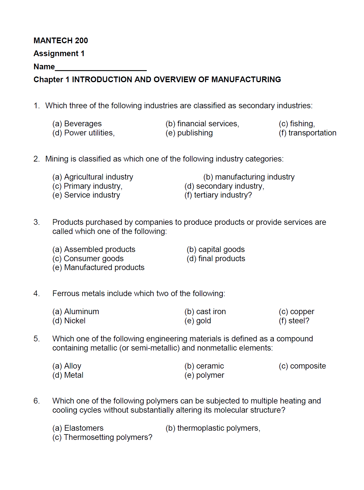 Solved NameChapter 1 ﻿INTRODUCTION AND OVERVIEW OF | Chegg.com