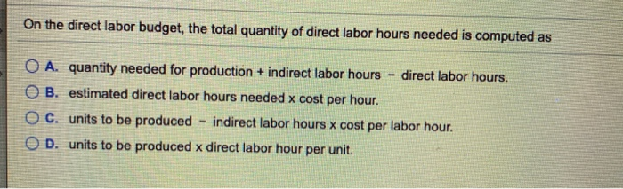 Solved On the direct labor budget, the total quantity of | Chegg.com